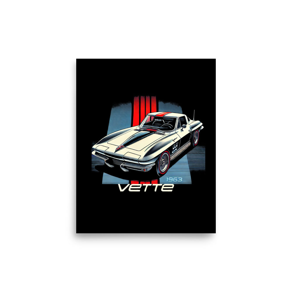 1963 Silver Corvette C2 Wall Art Poster for Vette Drivers Man Cave Off ...