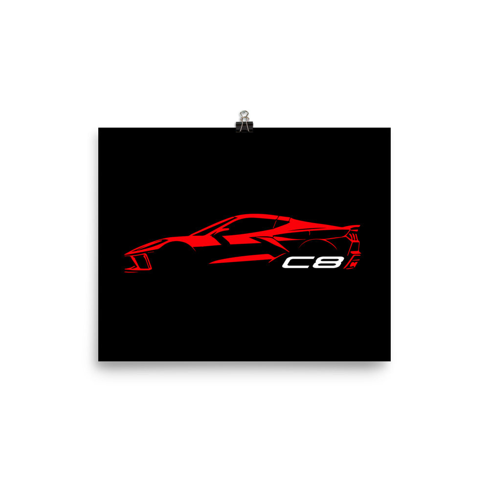 2024 Corvette C8 Vette Drivers Torch Red Minimalist Silhouette Poster ...