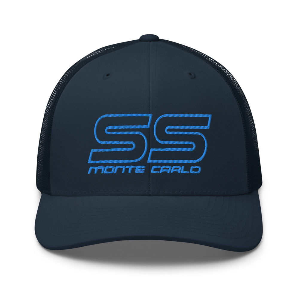 Chevy Monte Carlo SS Logo Blue Lines Classic Car Owners Trucker Cap sn ...