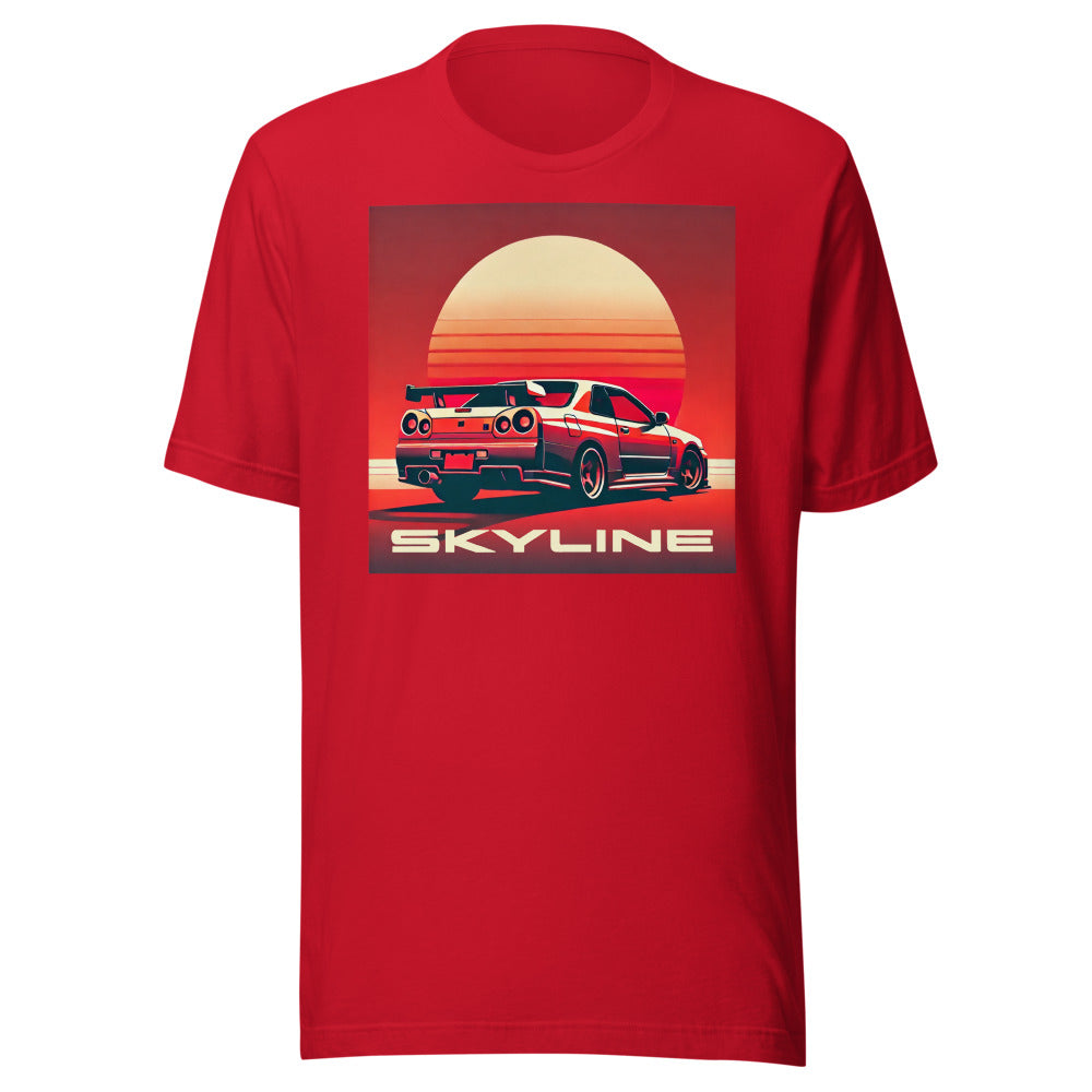 Red Sky Sunset R34 GT-R Skyline t-shirt for JDM Fans – Racing Roots
