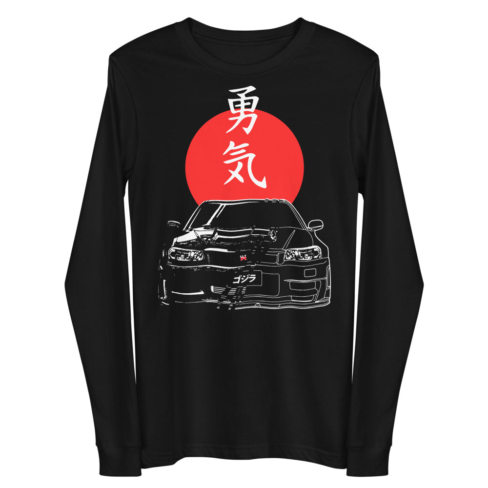 R34 GT-R Japanese Red Sun JDM Kanji Car Club Custom GTR Long Sleeve Te ...
